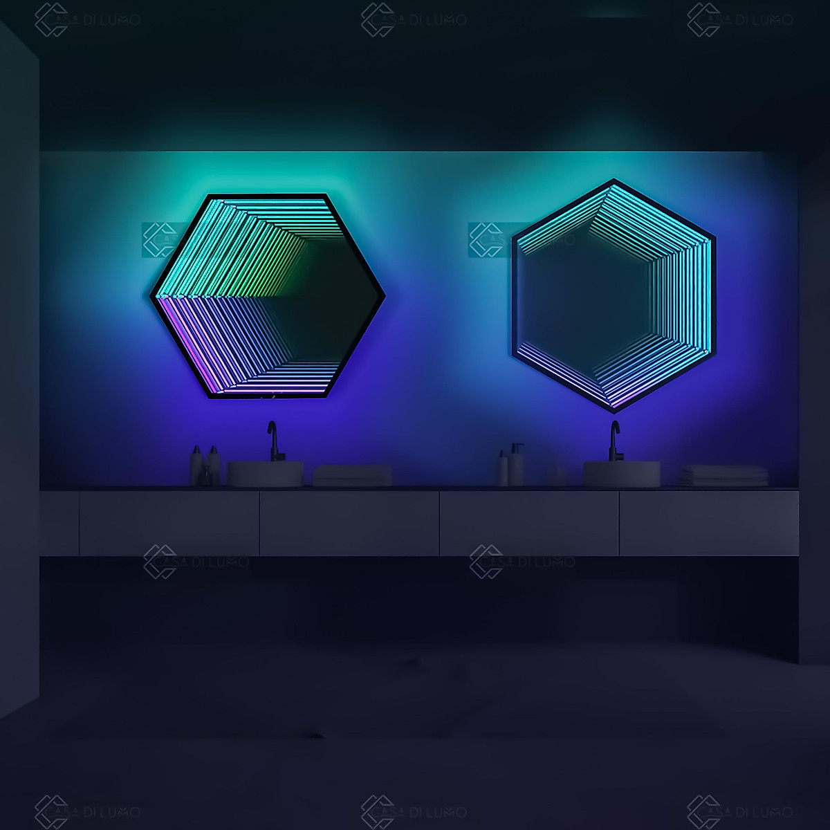 Casa Di Lumo Infinity Hexagon Mirror - LED Wall Lamp, Geometric RGB Colour Changing Wall Decor, Endless Magical Lighting, Holographic Portal (Small (11.8" / 30cm))