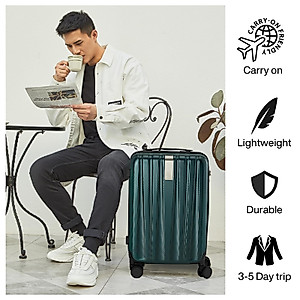 Hanke 20 Inch Carry On Luggage 22x14x9 Airline Approved Lightweight PC Hard Shell Suitcases with Wheels Travel Luggage Rolling Suitcase Travel Luggage Bag for Weekender(Blackish Green)