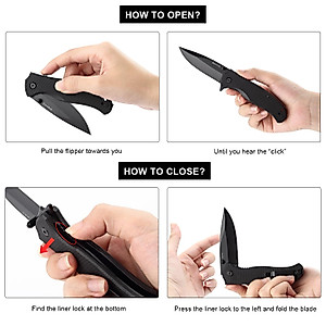 EMHTiii Pocket Knife Folding Knives: 3.14" Stainless Steel Black Blade, G10 Scales