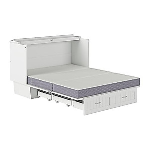 AFI, Sydney Modern Coastal Queen Solid Wood Murphy Bed Chest with Mattress in White