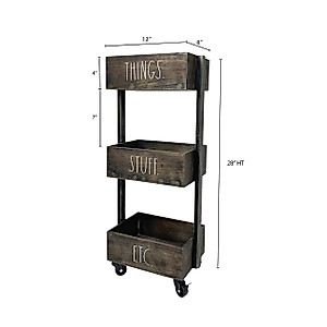 Rae Dunn 3 Tier Wheeled Organizer – Wood Caddy - Chic and Stylish Portable Wood Storage Bin for Office, Home or Kitchen