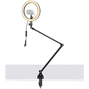 Streamcam Webcam Light Stand, 10'' Ring Light with Foldable Metal Arms Holder Compatible with Logitech StreamCam C920 Brio C930 C922 C925 C615 and Any webcams with 1/4''-20 Interface