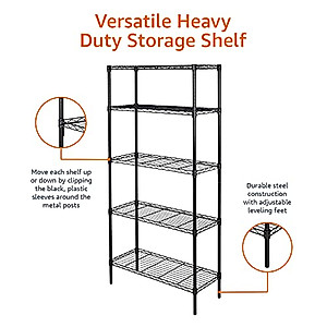 Amazon Basics 5-Shelf Adjustable, Heavy Duty Storage Shelving Unit (350 lbs loading capacity per shelf), Steel Organizer Wire Rack, Black (36L x 14W x 72H)
