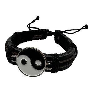 Exotic & Trendy, Jewelry, Books and More Yin Yang Leather Bracelet Yin Yang Bracelet Tai-chi Symbol Tao Bracelet Feng Shui (Black S1)