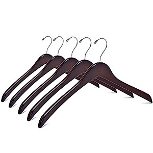 Quality Wooden Curved Coat Hangers, Suit Hangers, Smooth Solid Wood Pants Hangers, Swivel Hook, Coat, Jacket, (Walnut - Chrome Hook, 5)