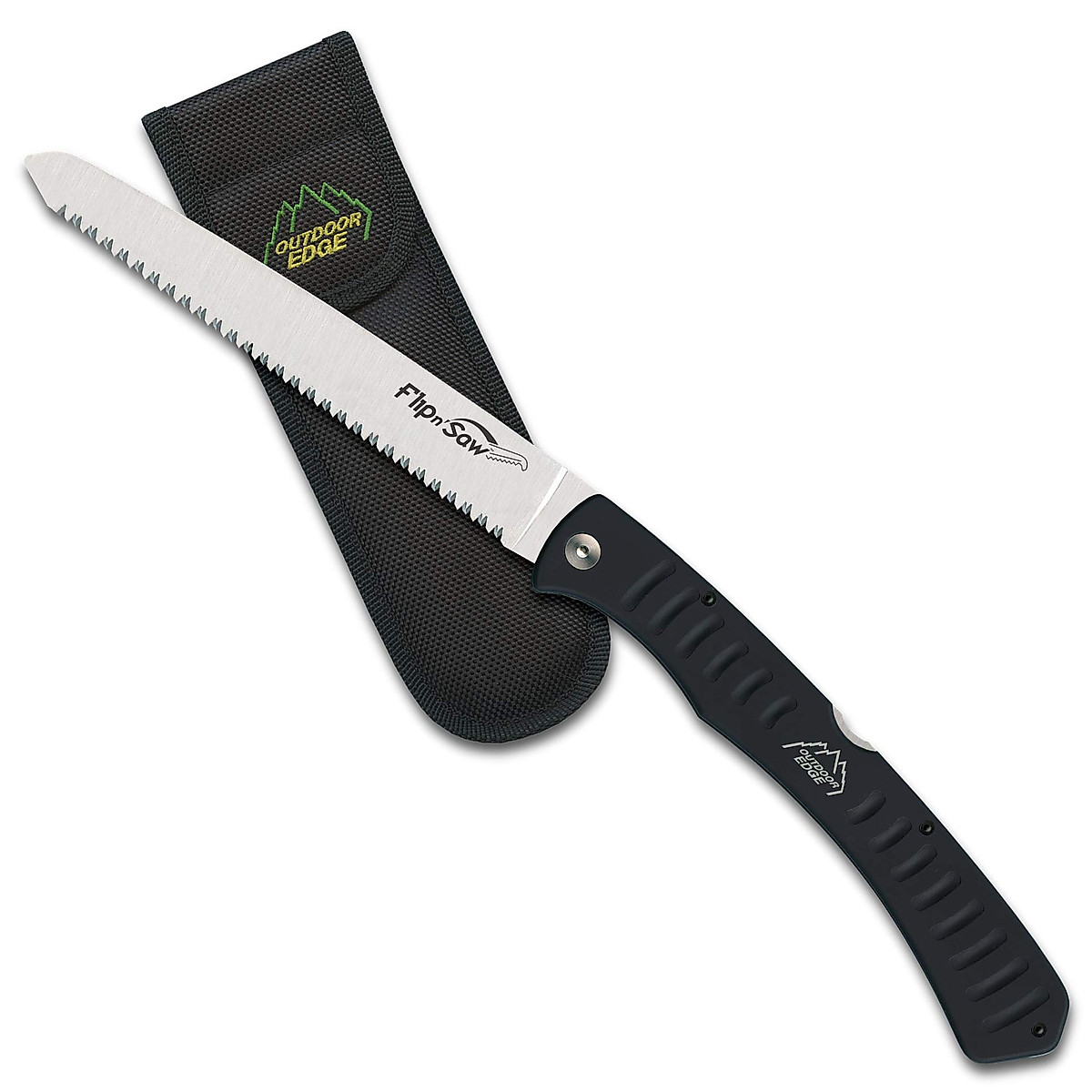 Outdoor Edge 7.0" Flip N' Saw - Lightweight Folding Aluminum Handle Outdoor-Hunting Saw with 65Mn Spring Steel Blade and Triple Ground Saw Teeth for Tough Bone and Wood with Black Nylon Sheath