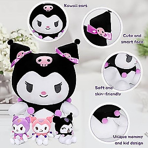 Teluhui 13 Inch Anime Plush, Kawaii Mommy with 3 Baby Lovely Cartoon Doll Soft Japanese Anime Stuffed Animals Plush Cute Pillow Halloween for Boys and Girls