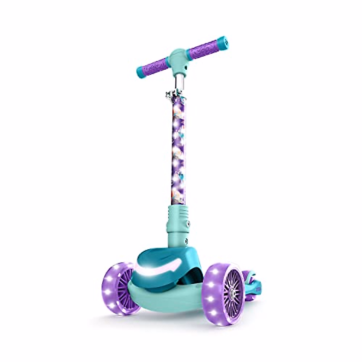 Jetson Little Mermaid LED Light-Up Wheels Scooter for Kids, Height-Adjustable, Easy Folding