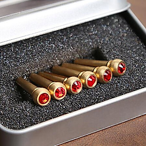 6Pcs Bridge Pin Copper Material Folk Acoustic Guitar Bridge Pin Peg Nail with Colorful Crystal Glass Dot(Red)