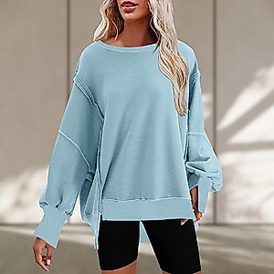 Ceboyel Women Oversized Sweatshirts Loose Fit Corded Sweatshirt Hoodie Crewneck Tunic Pullover Trendy Fall Clothes 2023 Christmas Sweatshirts for Women Light Blue 2X