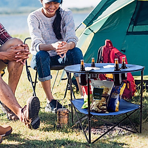Wakeman Camp Table - Round 2-Tier Folding Table with 4 Cupholders and Carrying Bag - for Camping, Beach, Picnic, Sporting Events, and More Outdoors,Blue