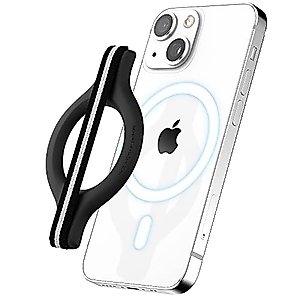 Sinjimoru Magnetic Wool-Band Phone Grip Holder for Apple MagSafe Case, Detachable Phone Grip Strap Holder for MagSafe Compatible with iPhone 15 14 13 12 Series. M-Mini Grip Black White