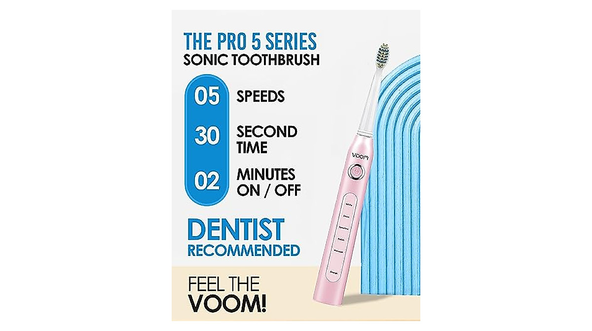 Voom Sonic Pro 5 Electric Toothbrush for Adults | Ultrasonic, 5 Modes