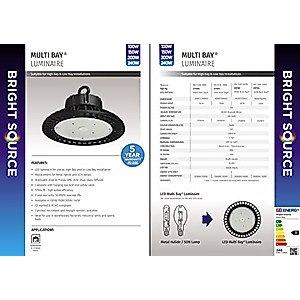 Bright Source 200W LED Multi-Bay High/Low Bay Luminaire, Replace 400W Son/Metal Halide Lamp, 27000lm, Dimmable, IP65 & IK08 Rated, with Hanging Chain & Safety Cable