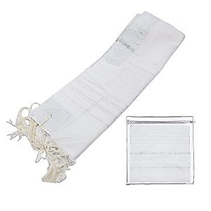 Ateret Judaica Traditional Tallit Prayer Shawl from Israel, supervised kosher, with Bracha on The Neck. with Matching Fabric Cover & Free Clear Plastic Cover