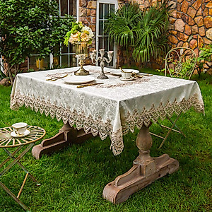 ARTABLE Lace Table Cloths Rectangle Summer Fall Flower Decor Macrame Tablecloth for Outdoor Farmhouse Rustic Kitchen Party Birthday Picnic (Light Brown, 60 x 84 Inch)