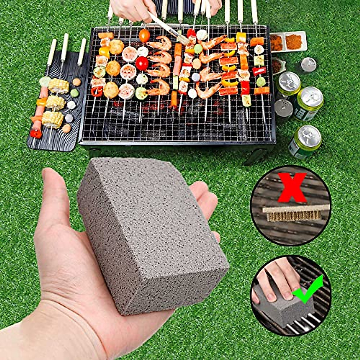 4 Pack Grill Stone Cleaning Block, Ecological Grill Cleaning Brick Block - Perfect for Removing Stains of BBQ Grills, Racks, Flat Top Cookers and More