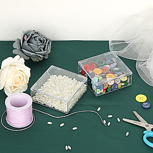 BTSKY Clear Plastic Small Storage Containers with Lid Mini Clear Boxes for Organizing Stackable Paper Clips Holder Multi-use Bead Organizers for Clips, Rhinestones, Hairpins and Candy, 2PCS Square