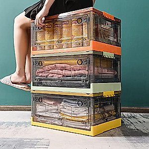 NA Research on Folding Book Storage Box Sorting Box Storage Box Pulley Large50L48.5cm*35cm*24cm Orange[Translucent]