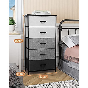 JOINHOM Dresser Storage Tower with 5 Drawers, Fabric Tall Dresser Drawer for Bedroom, Office, Entryway, Living Room and Closet- Sturdy Steel Frame, Easy Pull Bins & Wooden Top