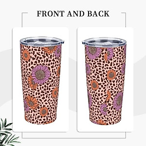 20oz Tumbler Summer Flower Leopard Print Double Wall Vacuum Insulated Coffee Mug with Lid and Metal Straw Brush Reusable Stainless Steel Water Bottle Travel Cup Gifts for Car Ice Drinks Hot Beverage