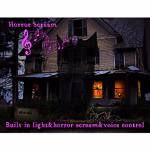 Moon Boat 13.94ft Halloween Ghost Hanging Activated Decorations with LED Light-up Purple Eyes&Voice, Scary Creepy Indoor Outdoor Decor(Batteries Not Included)