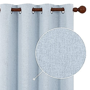 Deconovo Faux Linen Total Blackout Curtains 63 Inches Length, Light Blue, Grommet Thermal Insulated Curtain, Noise Reduction Draperies for Bedroom Living Room, 52" W x 63" L, 1 Pair