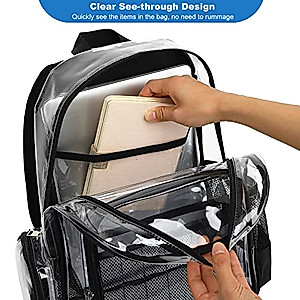 Mimfutu Heavy Duty Clear Backpack School Backpack, PVC Transparent Backpacks See Through Bookbag for Girls Boys Women Men (Black)