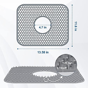 Bestjing Silicone Sink Mat, 13.58''x 11.6'' Sink Protectors for Kitchen Sink with Center Drain, Folding Non-Slip Heat Resistant Sink Mat Grid for Bottom of Stainless Steel Porcelain Sink (Center Hole)
