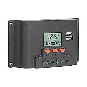 Solar Charge Controller, Solar Panel Controller LCD Auto USB Dual Port PWM Adjustable Solar Charge Controller for Industry 12/24V (20A)