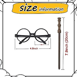 Party Supplies -24pcs Wand Pencil, 24pcs Black Glasses with Round Frame No Lenses for School Party, Birthday , Cosplay Party Decor, Halloween (48pcs all)