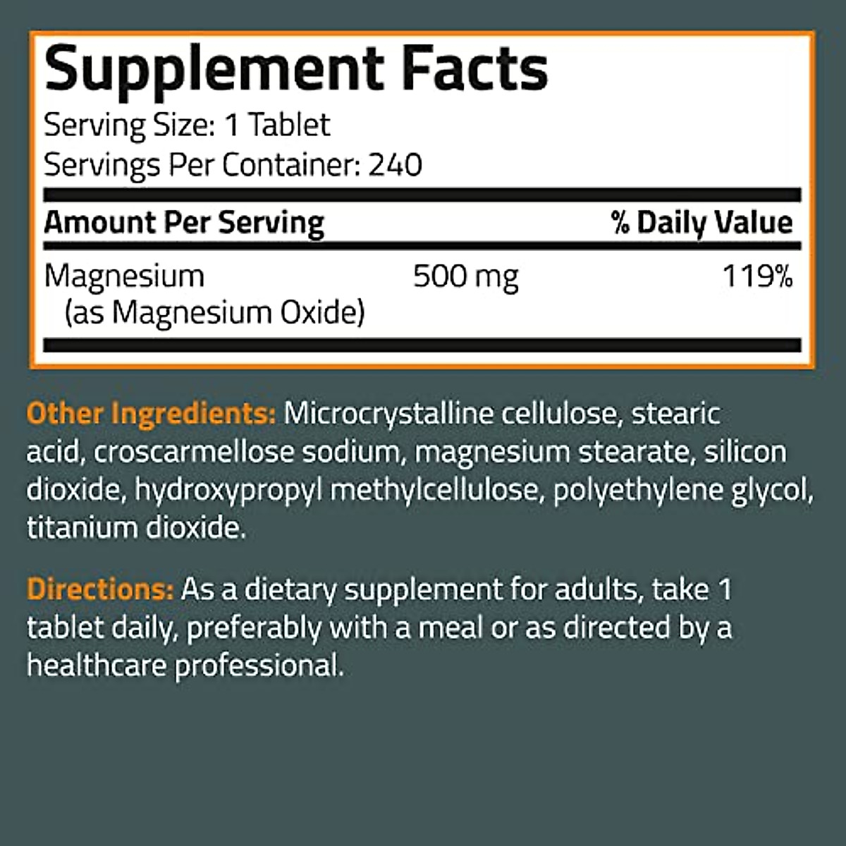 Bronson Magnesium 500 MG Supports Bone & Muscle Health & Nervous System Support - Non-GMO, 240 Vegetarian Tablets