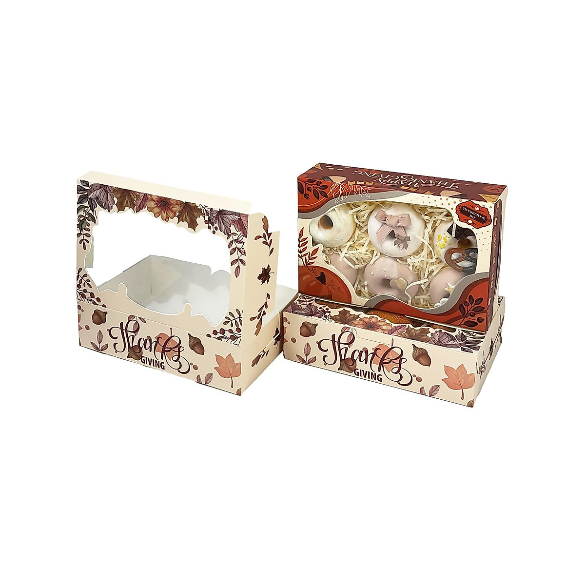 Thanksgiving Bakery Boxes with Window 9x6x2.5 inches Pastry Boxes Mini Cookie Boxes for Festival Bakerys Thick & Sturdy （24 Packs）