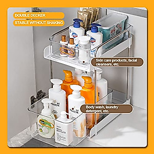 Pull Out Under Sink Organizer 2 Tier Multi Purpose Sink Organizers Storage for Bathroom Kitchen Sink Storage Organizer Sliding Cabinet Organizer,White,L