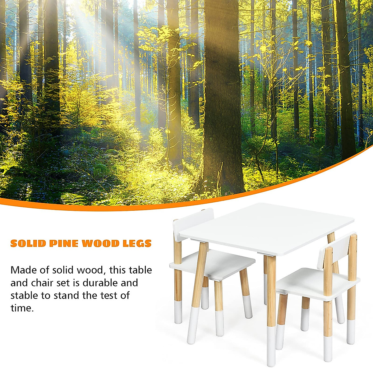 HONEY JOY Kids Table and Chair Set, Wooden Children Activity Table and 2 Chairs Set for Art, Craft & Snack Time, 3-Piece Toddler Furniture Set for Daycare & Playroom, Gift for Boys Girls (Light White)