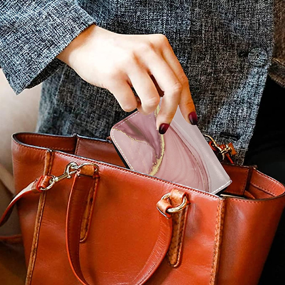 Mixing Acrylic Paints Pink Gold Marble Texture Modern Art Credit Card Coin wallet, Key Change Organizer Zipper Purse Compact Clutch Pouch Pocket, RFID Blocking Women Leather Card Holder