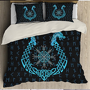 WDBAYXH Celtic Dragon Tattoo Duvet Cover Bedding Set, Novelty Norse Viking 3D Print Zipper Duvet Covers and Pillowcases, Soft Microfiber Home Textile,Blue,King