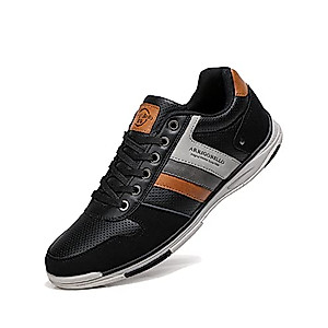 AX BOXING Mens Lace Up PU Leather Sneakers - Breathable and Comfortable Casual Walking Shoes(Black, Size_10)