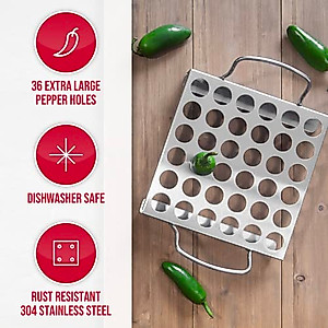 BBQ-Aid Jalapeno Poppers Grill Rack with Handles - Jalapeno Popper Holder for Grill - Easy to Pick Up - Chicken Legs & Wings or Chili - 36 Capacity Racks- BBQ Grill and Smoker Accessories