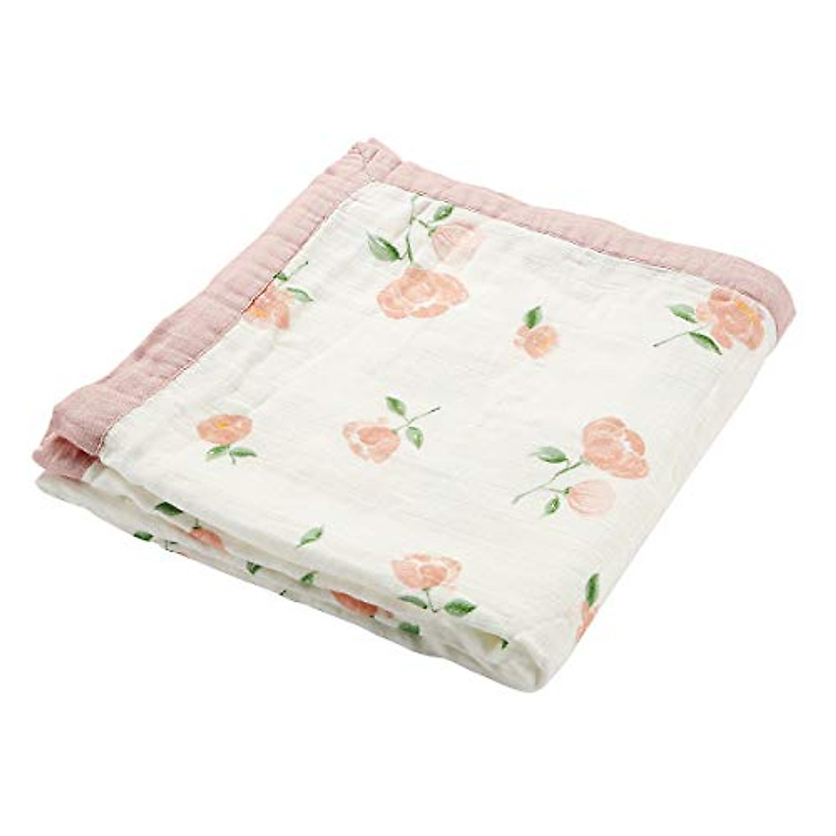 Monfish Muslin Baby Toddler Blanket- Large, Ultra-Soft Pink Rose Blanket for Girls- Baby Everything Blanket-Two Layer Stroller Blanket (Pink Rose)
