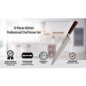 Saiko No 12pcs – Home Professional Chefs Knife Set – Ultra Sharp 440C Stainless Steel Kitchen Knife Set – Japanese Knife Set with Pakkawood Handle – Professional Knife Set in Gift Box