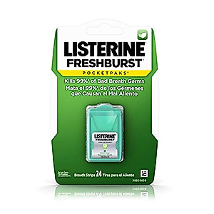 Listerine Freshburst Pocketpaks Fresh Breath Strips, Mint Breath Refresher Strips to Kill 99% of Bad Breath Germs, Portable Pack, Freshburst Spearmint Flavor, 24-Strips (Pack of 1)