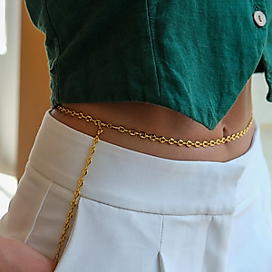 5mm Puffed Mariner Anchor Link Chain Belly Chain 37'' Adjustable | Gold Puffy Link Chain Body Chain