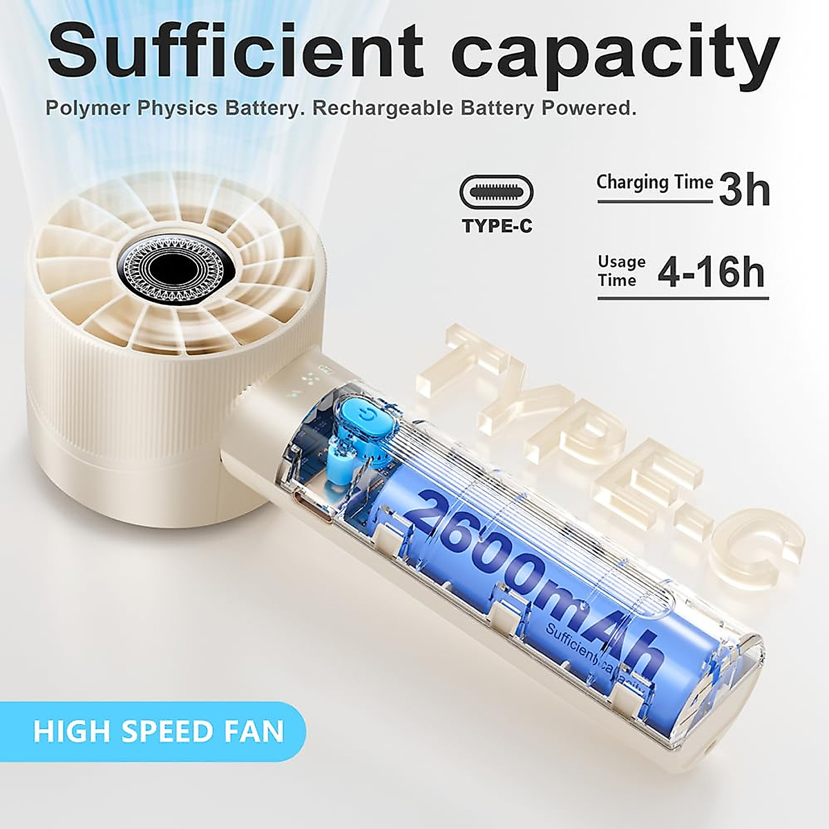 COZOME Personal Fans, Powerful Handheld Fans with 7000RPM Turbo, High Speed USB-C Rechargeable Pocket Fan, Max 16H Working Mini Portable Fans for Women, Mens, Kids, Outdoor, Super Ball, Blue