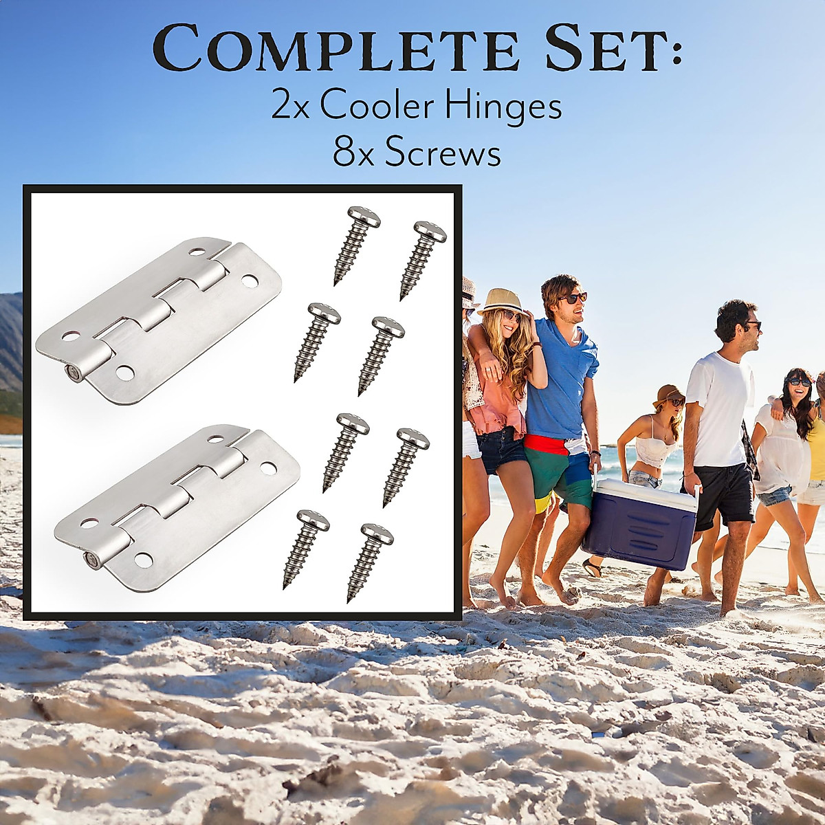 Cornucopia Brands Stainless Steel Replacement Cooler Hinges Compatible w/Igloo Style Ice Chests (Pack of 2 Hinges, 8 Screws)