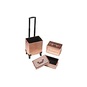 Rolling Train Case 4-in1 with extra lid Portable Makeup Train Case Professional Cosmetic Organizer Makeup Traveling case Trolley Cart Trunk (Rose Gold)