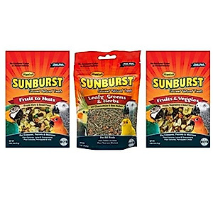 Higgins Sunburst Gourmet Bird Snacks Bird Treats 3 Flavor Variety Pack (1) Fruit to Nuts, (1) Leafy Greens & Herbs, and (1) Fruits & Veggies, 5 Oz. Ea. (3 Bags Total, Fast