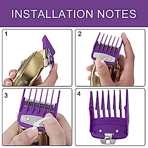 Clipper Guards Cutting Guides with Metal Clip Compatible with Wahl Clippers -Attachment #3171-500 1/8” to 1,Replacement Hair Guides Combs Set Fits for Most Full Size Hair Clippers/Trimmers (Colorful)