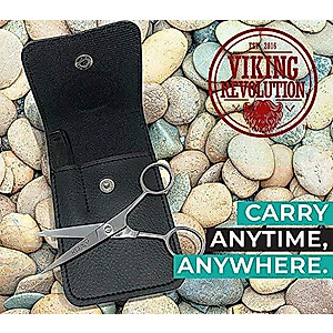 Viking Revolution - Beard and Mustache Scissors w/Comb and Synthetic Leather Case Professional Sharp Surgical Grade Steel for Trimming, Grooming, Cutting Mustache, Beards & Eyebrows Hair