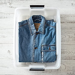 IRIS USA 26.95 Qt. Plastic Storage Container Bin with Secure Lid and Latching Buckles, 6 pack - Pearl, Durable Stackable Nestable Organizing Tote Tub Box Toy General Organization Medium